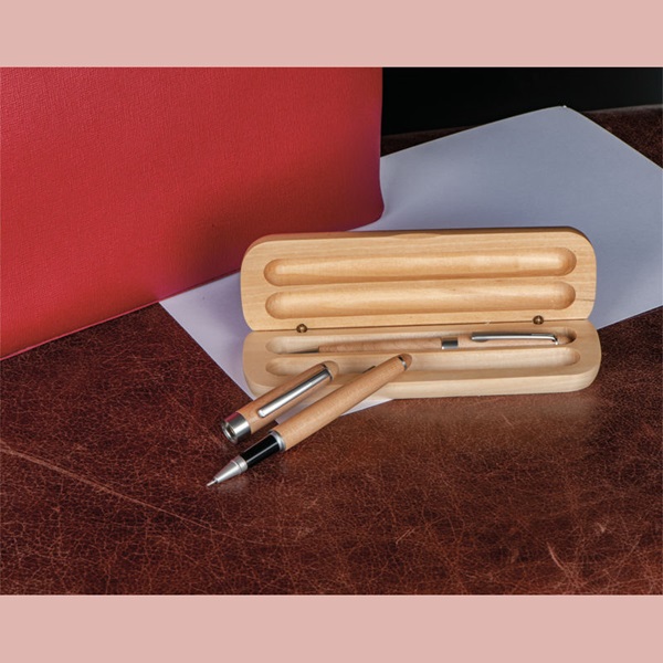 Set de scris pix si pix roller din lemn Indianpolis PC100614 - Promotionale